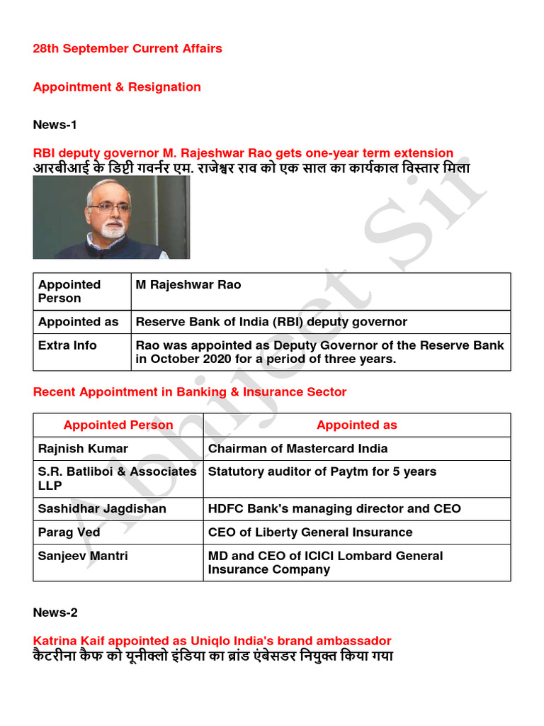 28th September Current Affairs by Abhijeet Sir | PDF