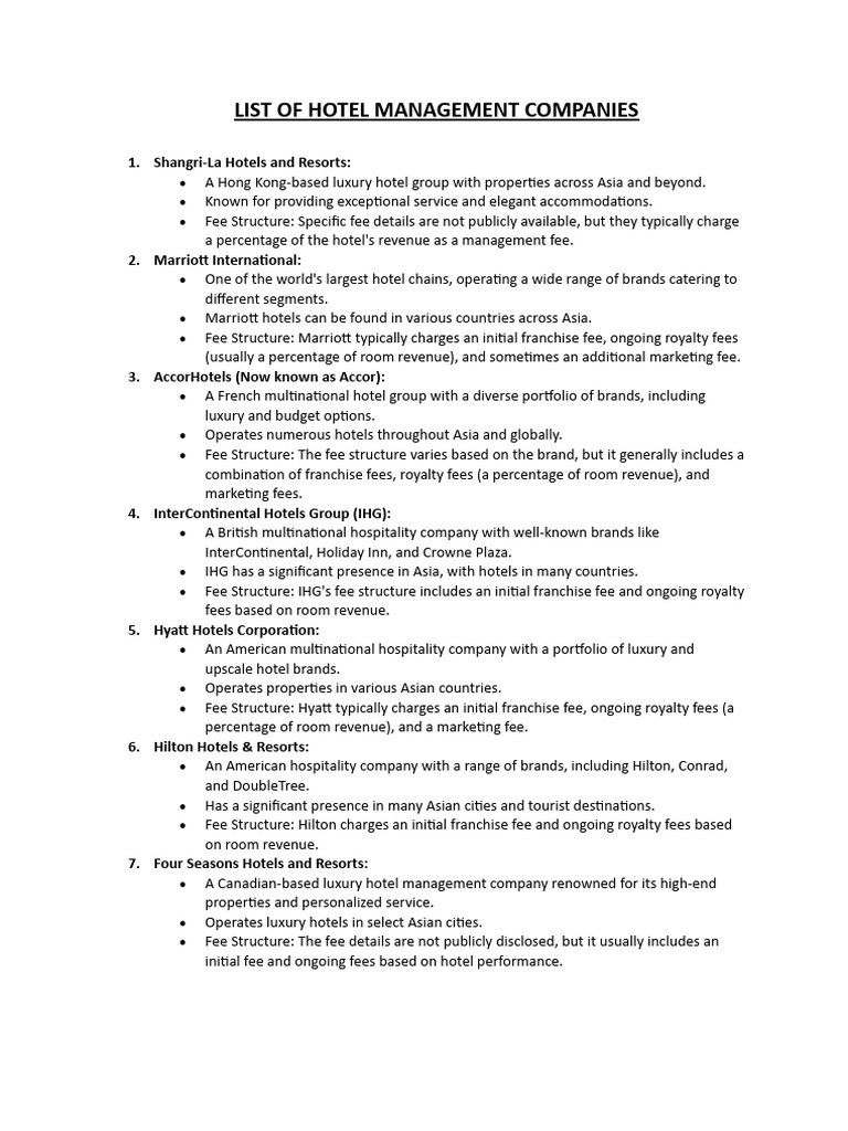 List of Hotel Management Companies | PDF
