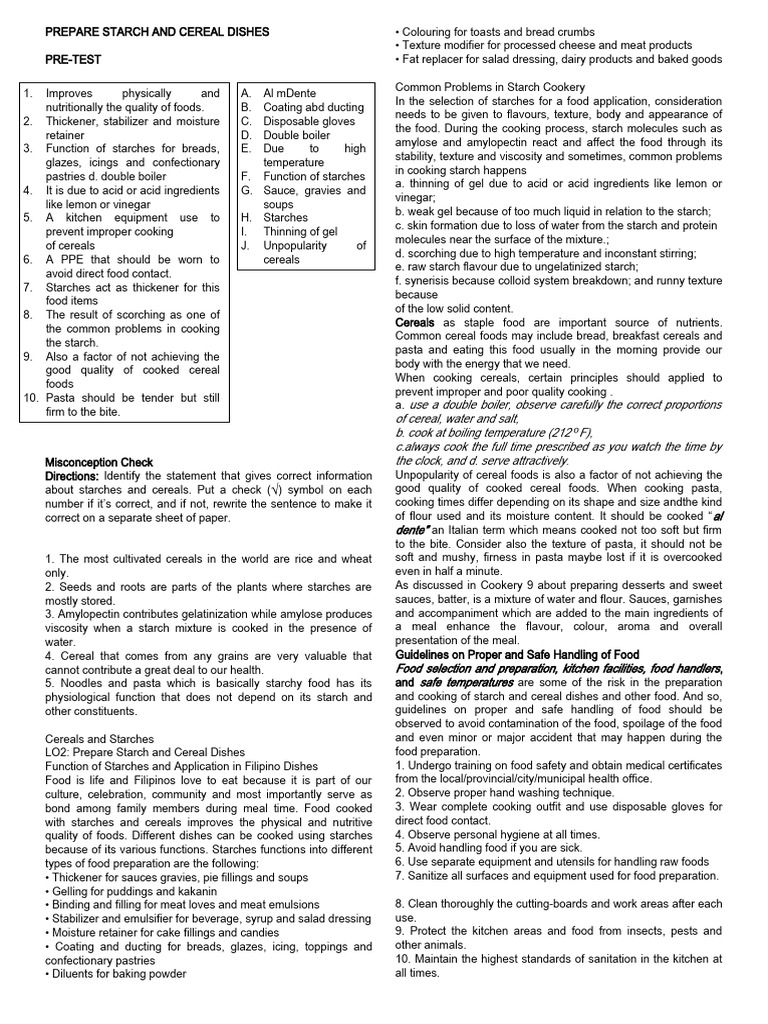 Tle 10 Notes 6 Q1 | PDF | Starch | Cooking