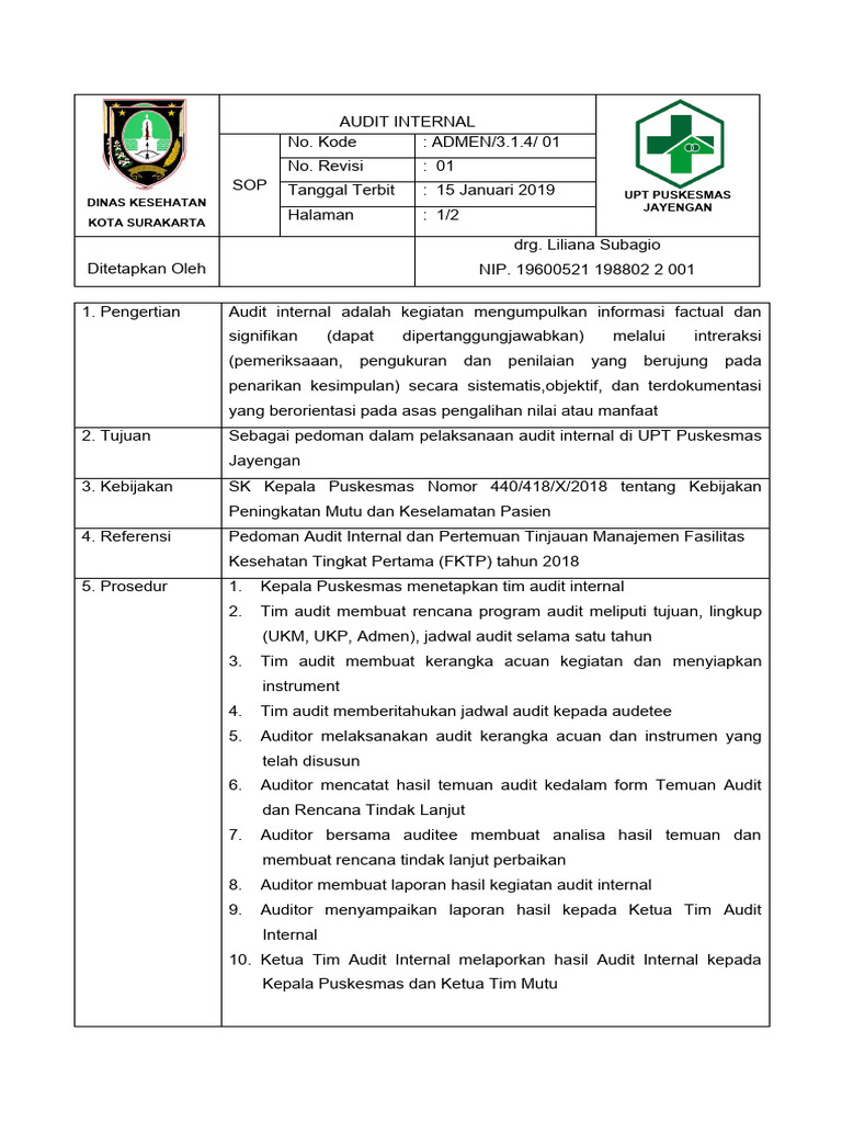 SOP Audit Internal | PDF