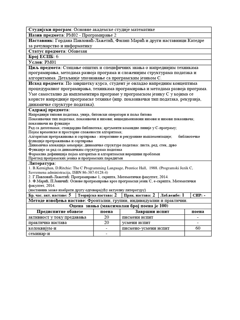 RM02 - Programiranje 2 | PDF