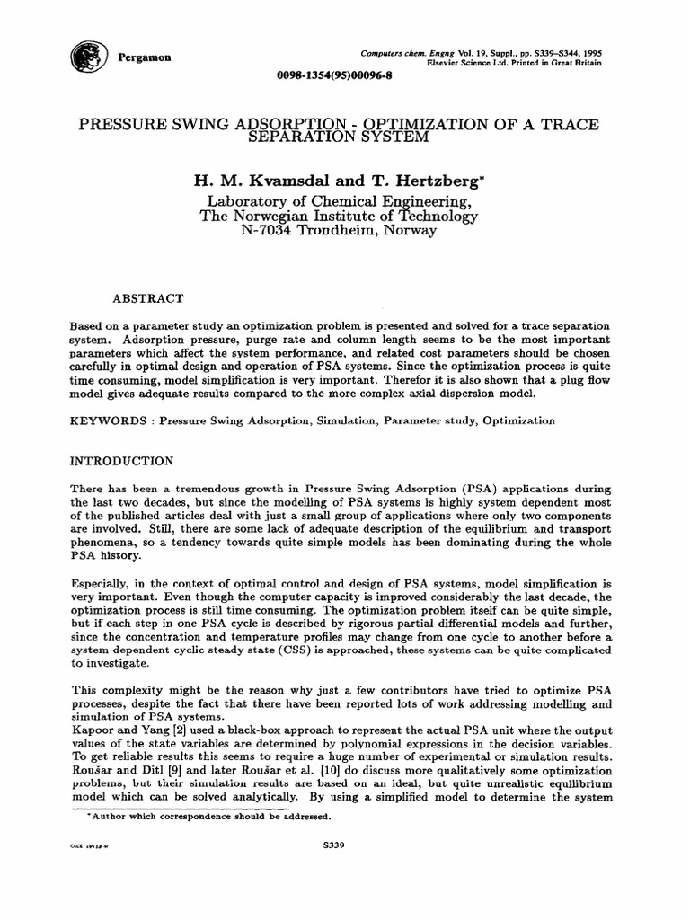 Pressure Swing Adsorption Optimization Of A Trace Separation System Pdf Adsorption