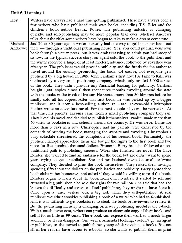 Tapescript - Unit 5 Listening 2 | PDF | Publishing | Books