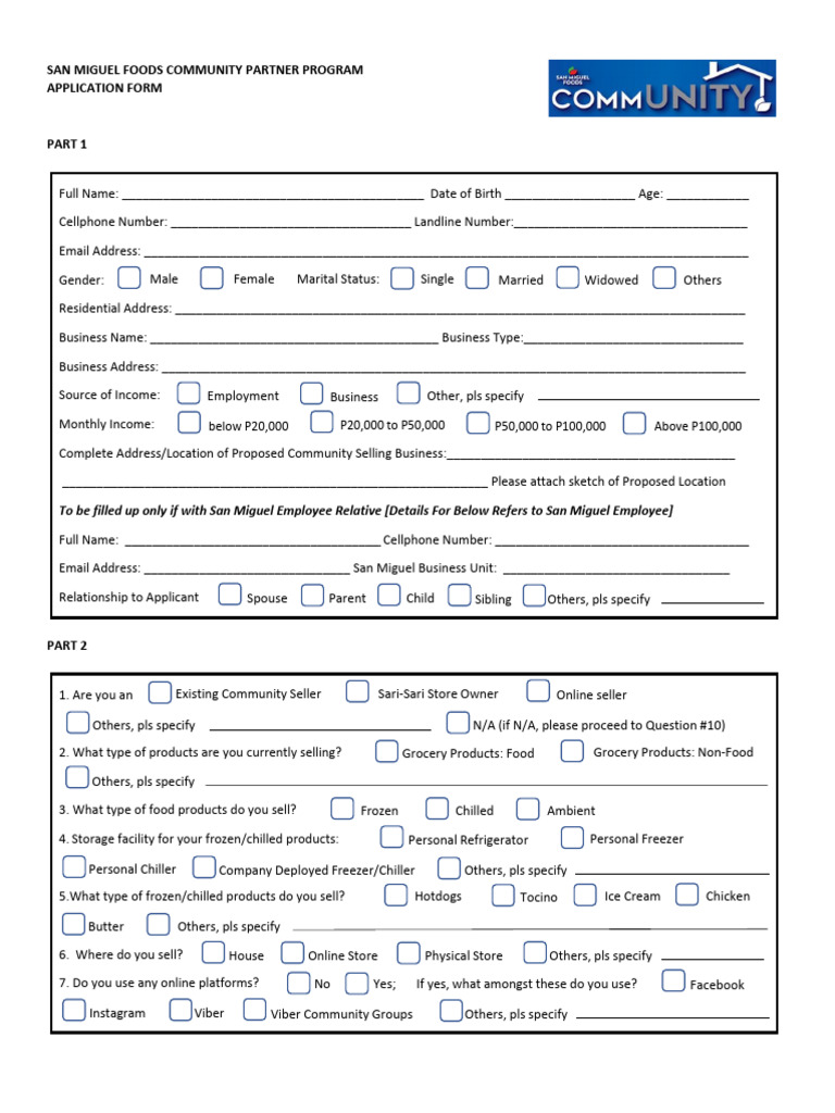 (Application Form) San Miguel Foods Community Selling Program ...