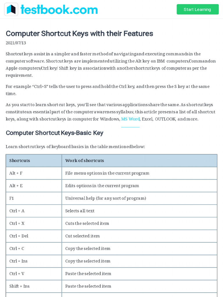 Computer Shortcut Keys | PDF