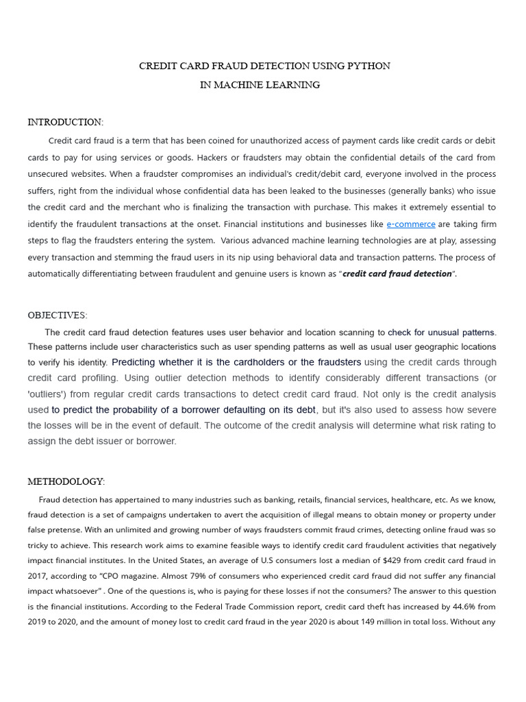 Credit Card Fraud Detection Using Python | PDF | Business | Finance ...