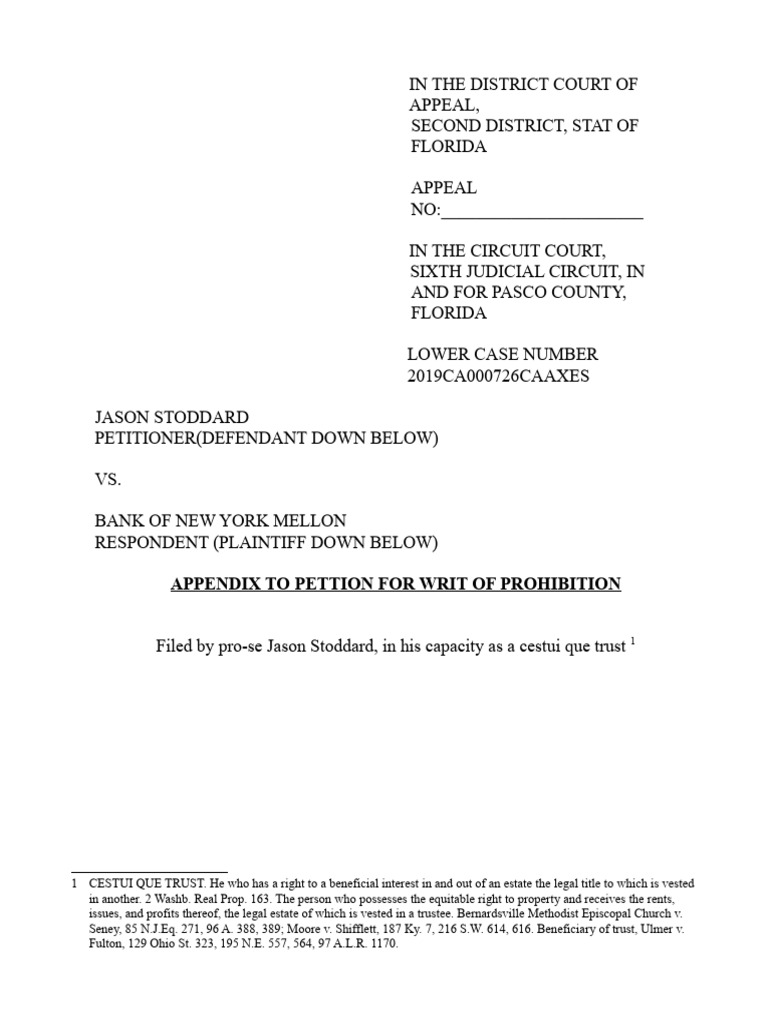 Florida Appeal: Writ of Prohibition Appendix | PDF