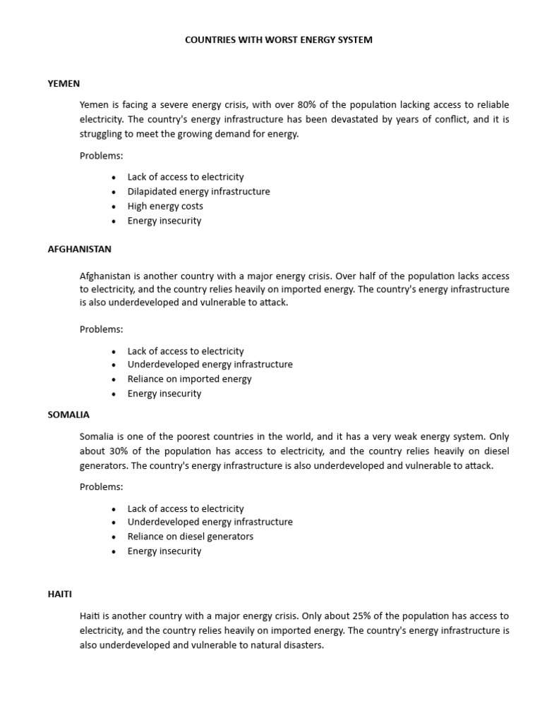 Countries With Worst Energy System | PDF | Off The Grid | Distributed ...