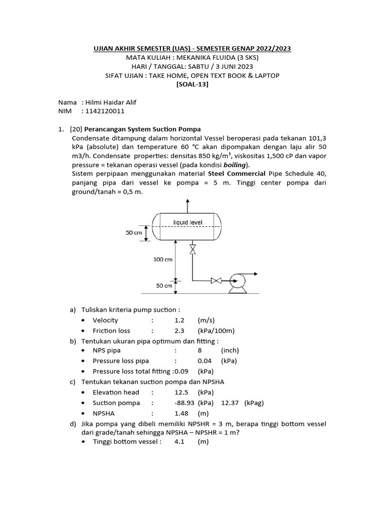UAS MekFlu Soal-13 (Hilmi Haidar Alif) | PDF