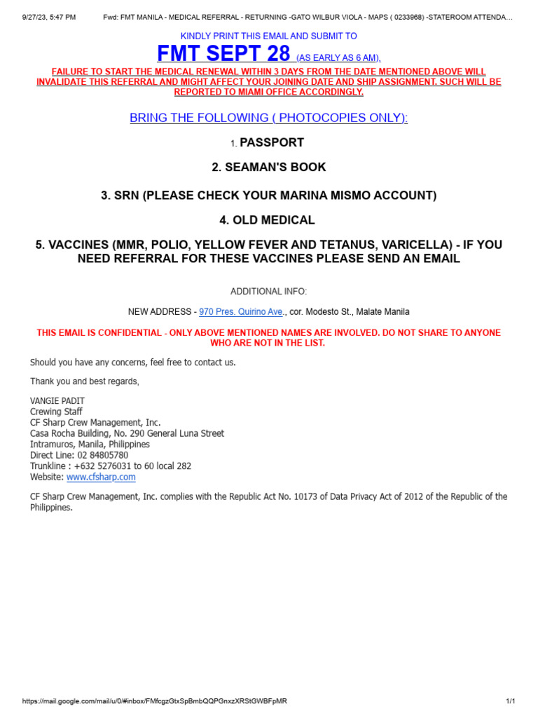 FMT Sept 28: Bring The Following (Photocopies Only) | PDF