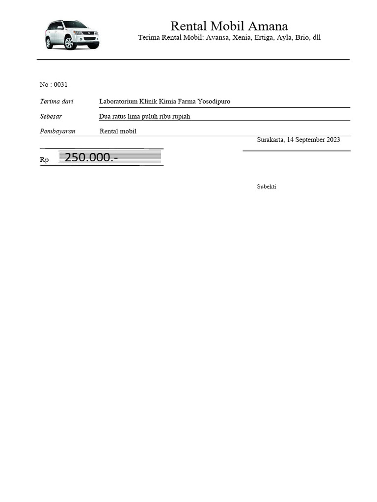 Kwitansi Rental Mobil PDF | PDF