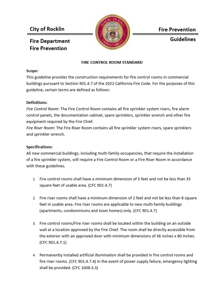 Fire Control Room Fire Riser Room Requirements | PDF