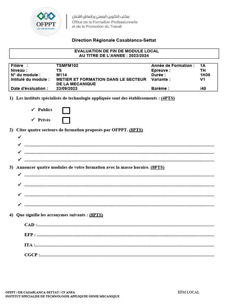 Modéle conception EFM LOCAL 2023-2024 | PDF