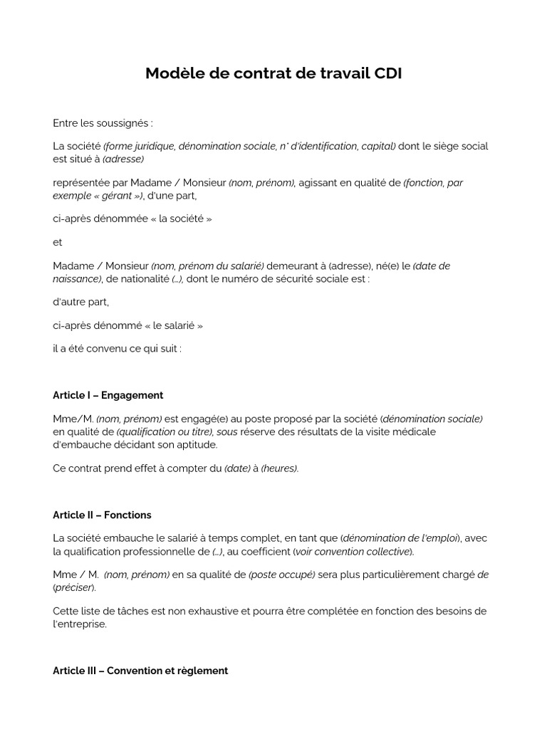 Modele Contrat de Travail | PDF