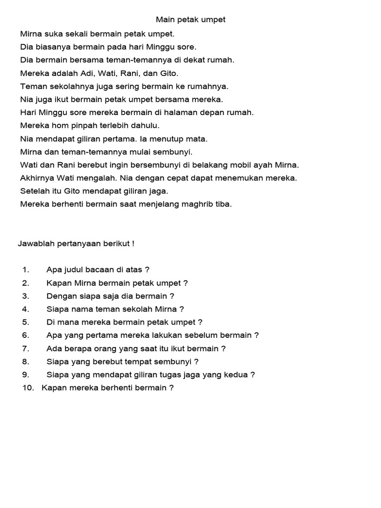 Latihan Soal Memahami Bacaan Bahasa Indonesia | PDF
