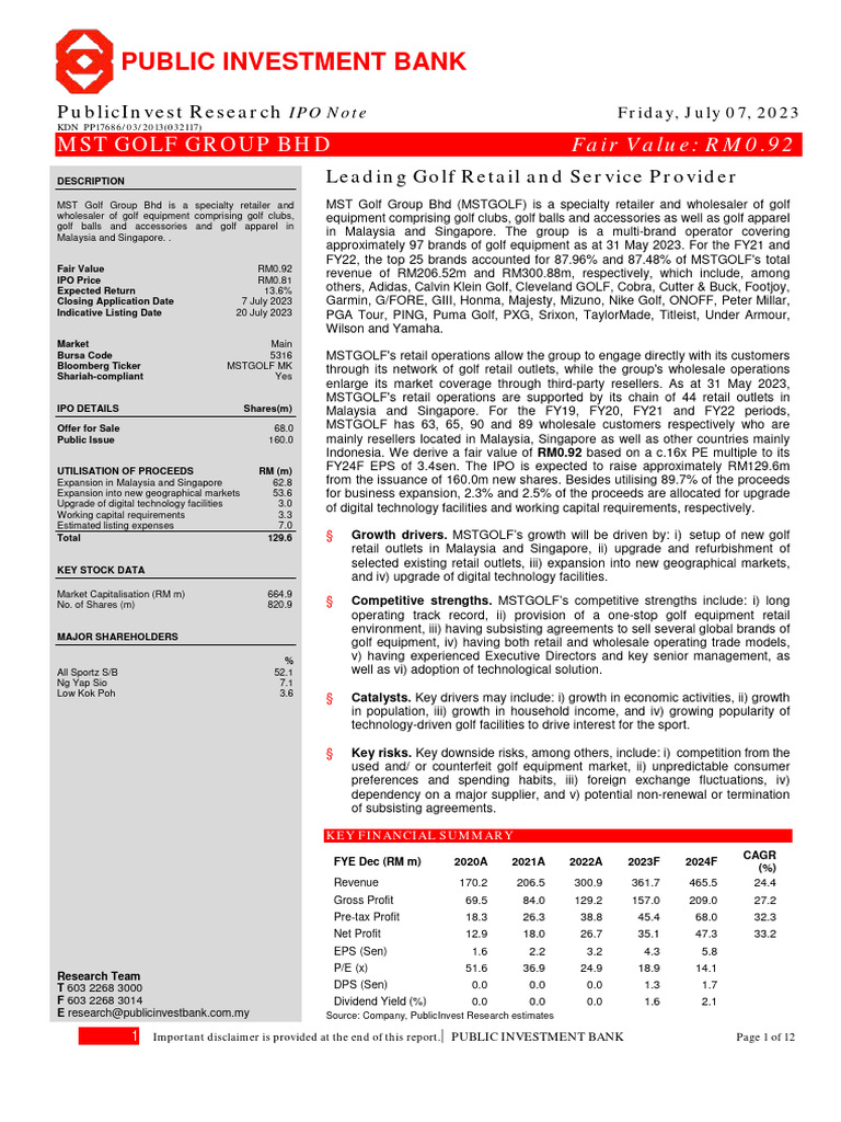 MST Golf Group BHD | PDF | Finance & Money Management | Computers