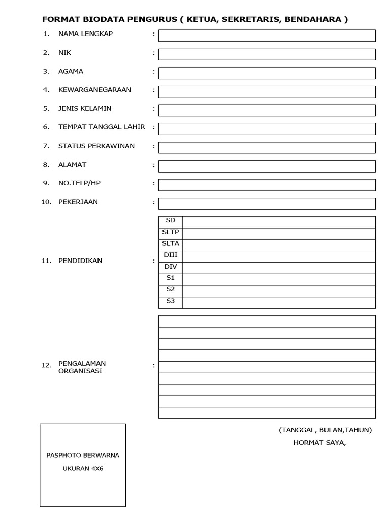 Format BIODATA PENGURUS | PDF