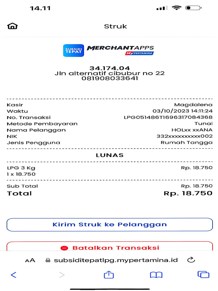 Struk Gas Spbu 3417404 | PDF