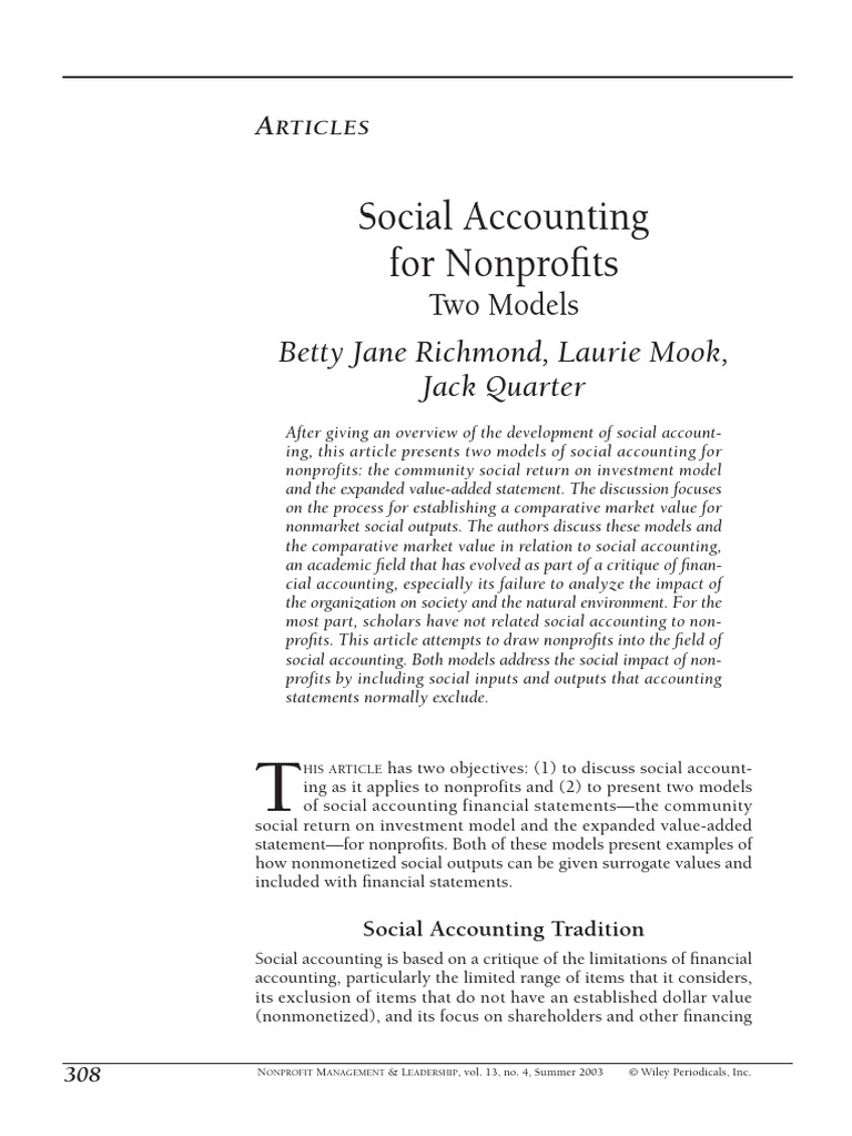 Social Accounting For Nonprofits | PDF