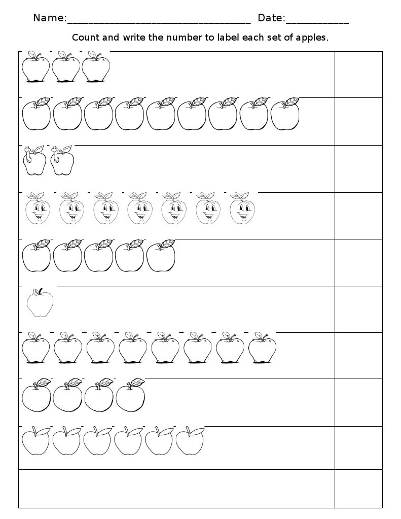 Name: - Date: - : Count and Write The Number To Label Each Set of ...