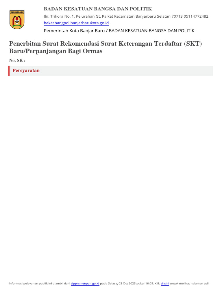 Unduh Standar Pelayanan - Penerbitan Surat Rekomendasi Surat Keterangan Terdaftar (SKT) Baru ...