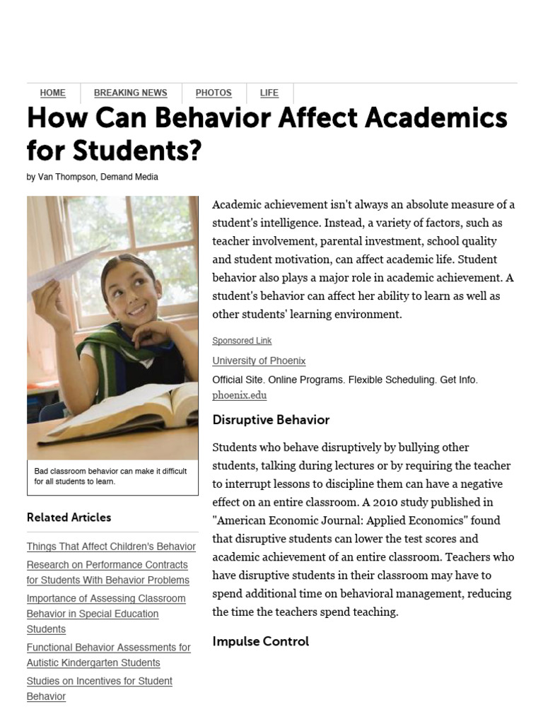 How Can Behavior Affect Academics For Students - Everyday Life - Global ...