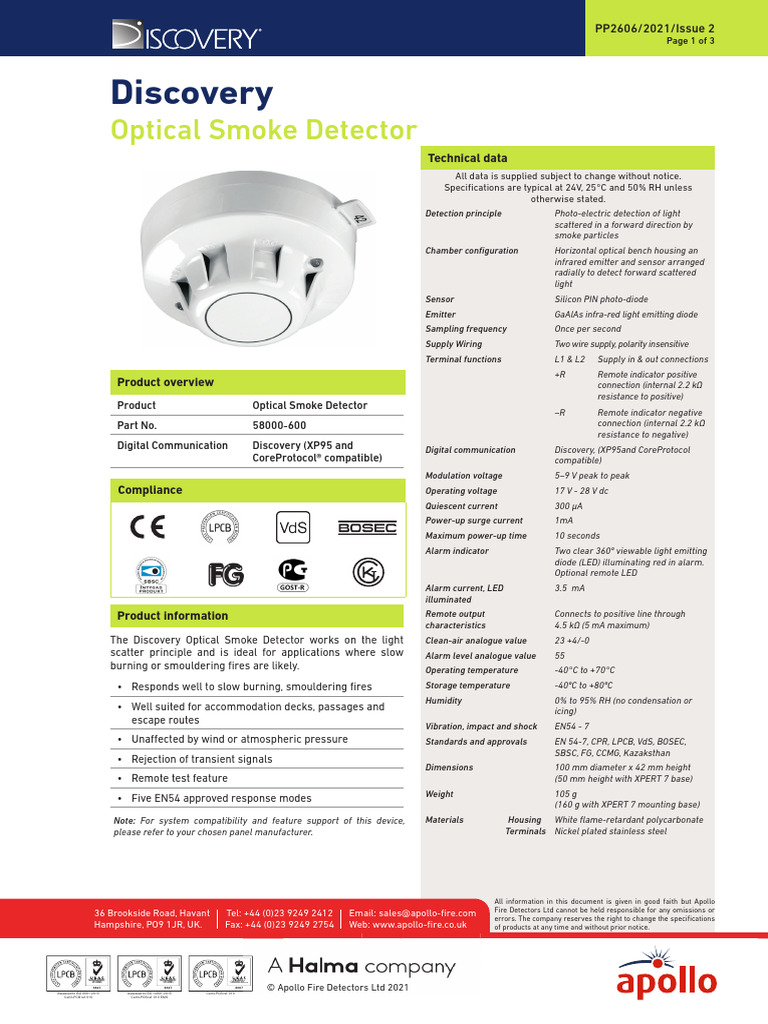 PP2606 Discovery Optical Smoke Detector | PDF | Light Emitting Diode ...