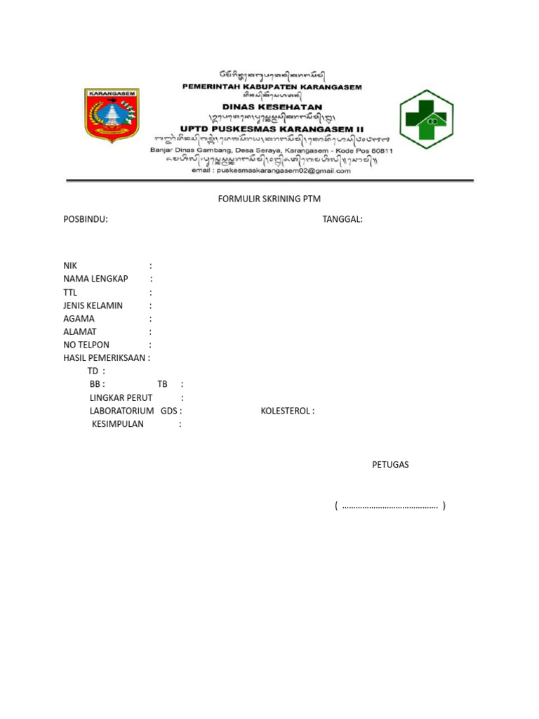 Form Skrining PTM | PDF
