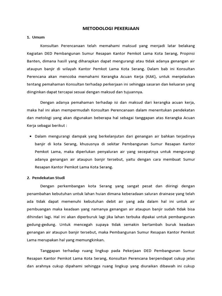 Metode DED Pembangunan Sumur Resapan Kantor Pemkot Lama Kota Serang | PDF