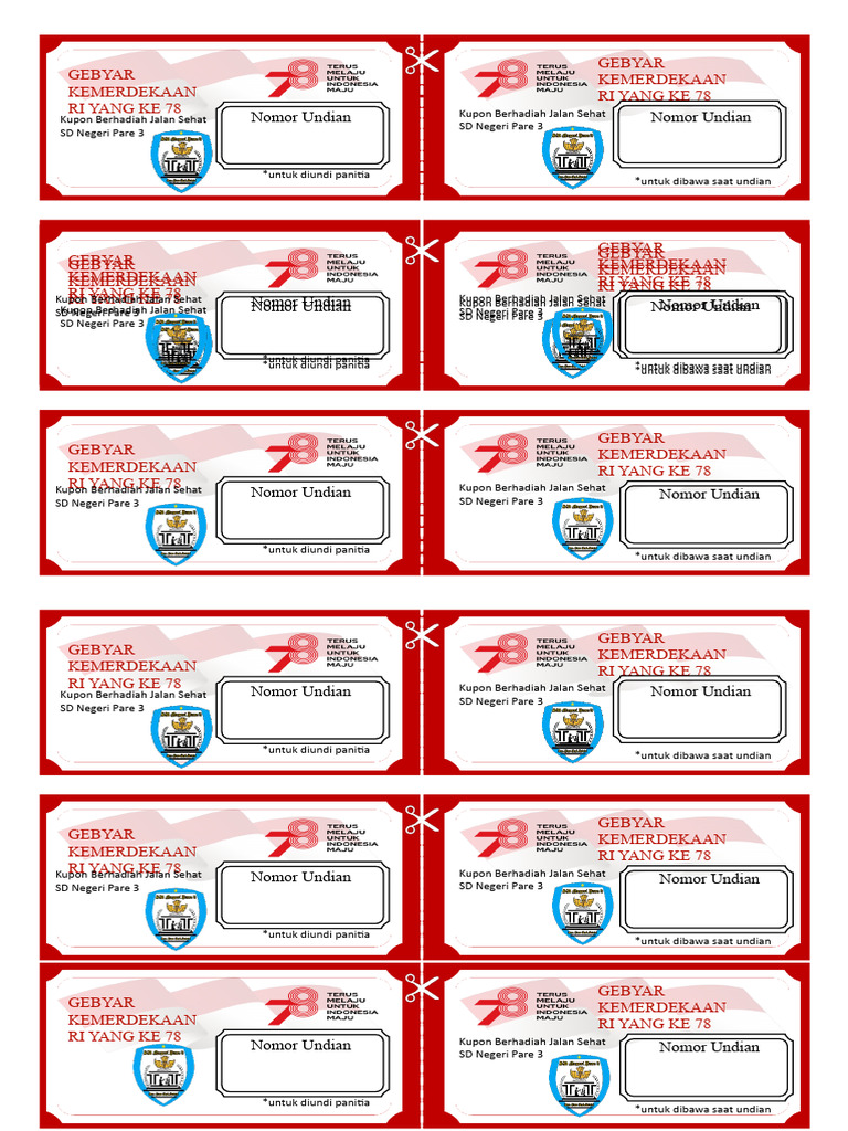 Kupon Jalan Sehat HUT RI Ke 78 Tahun 2023 Desain 1 | PDF