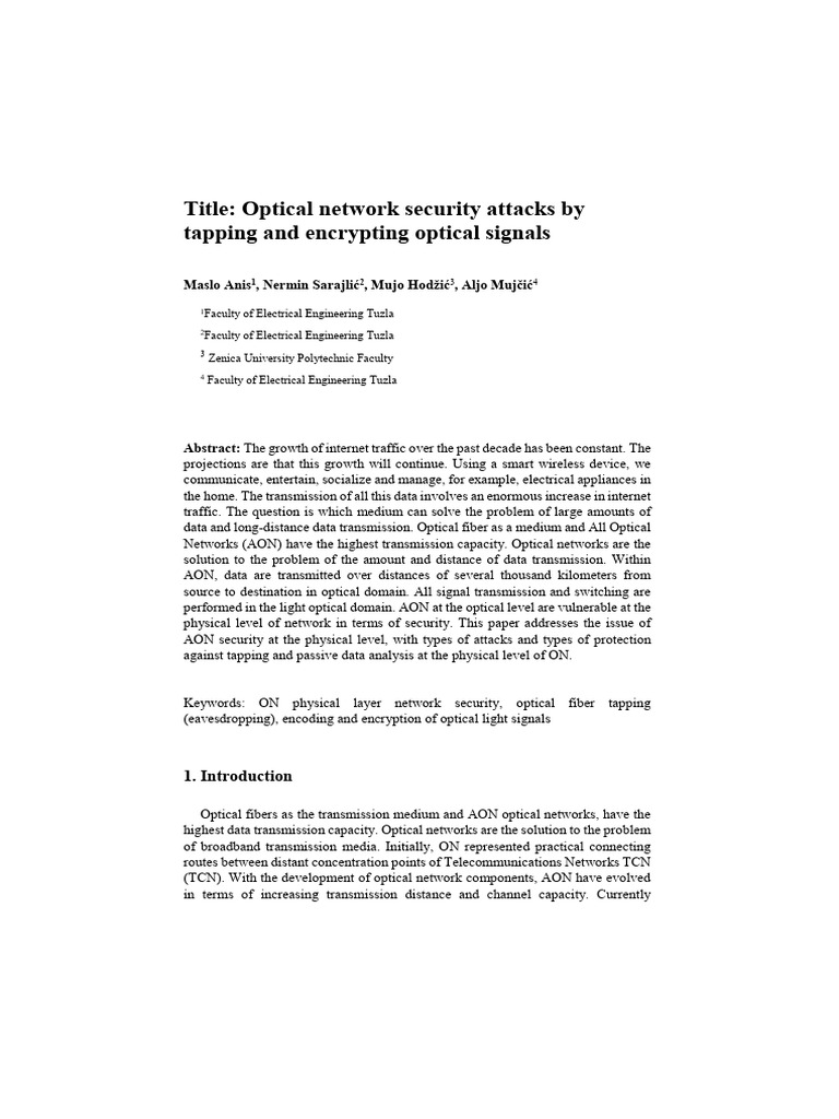 Securing Optical Networks from Tapping | PDF | Computer Network ...
