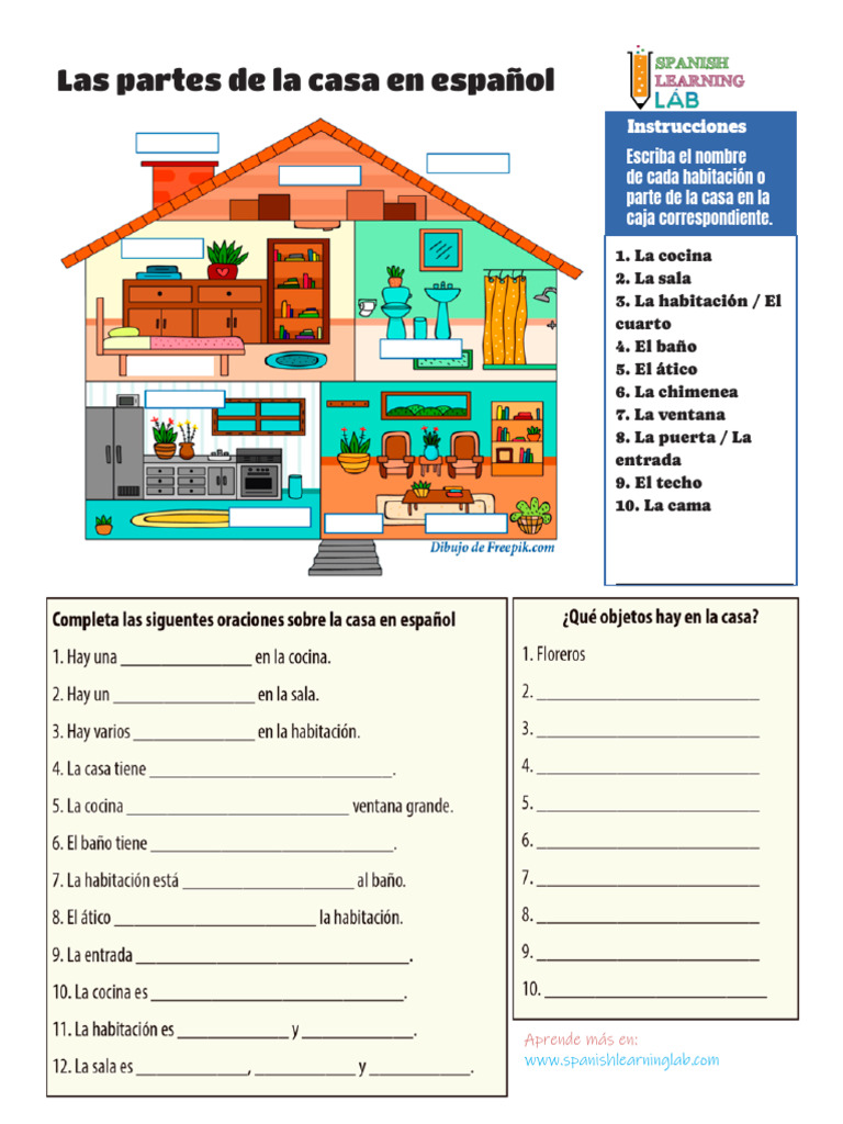 La Casa en Espanol PDF Worksheet Ejercicios Con Answers Grade 8 HW | PDF