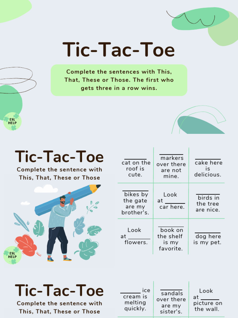 A1 Tic-Tac-Toe (Demonstrative Pronouns) | PDF