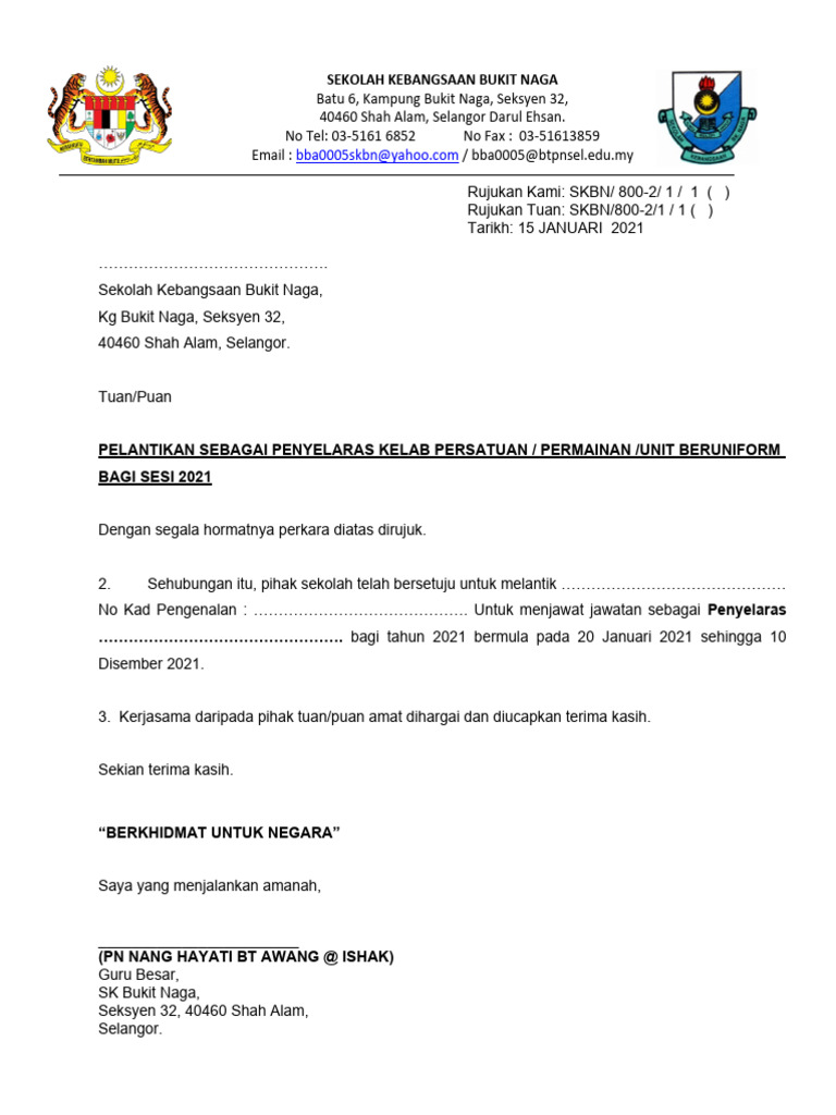 Surat Lantikan Penyelaras 2021 | PDF