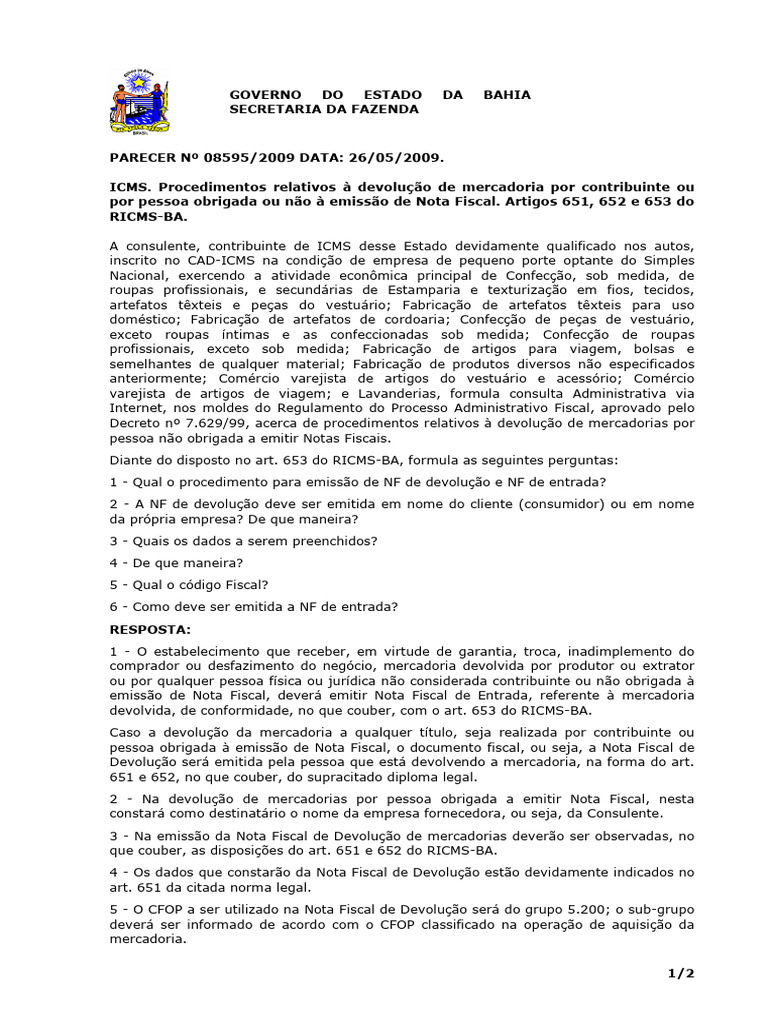 FAQ_SEFAZ_BA_DEVOLUÇAO DE NAO CONTRIBUINTEpdf | PDF | Recibo | Roupas