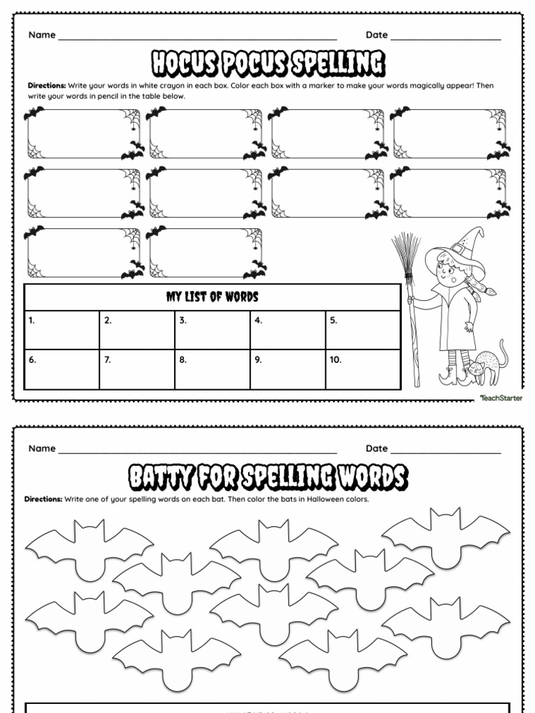 Halloween Spelling Practice Worksheets Printable PDF | PDF