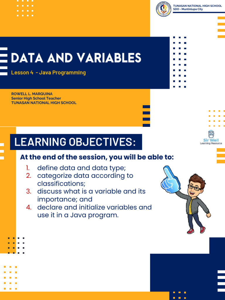 Java Lesson 4 - Data and Variables | PDF