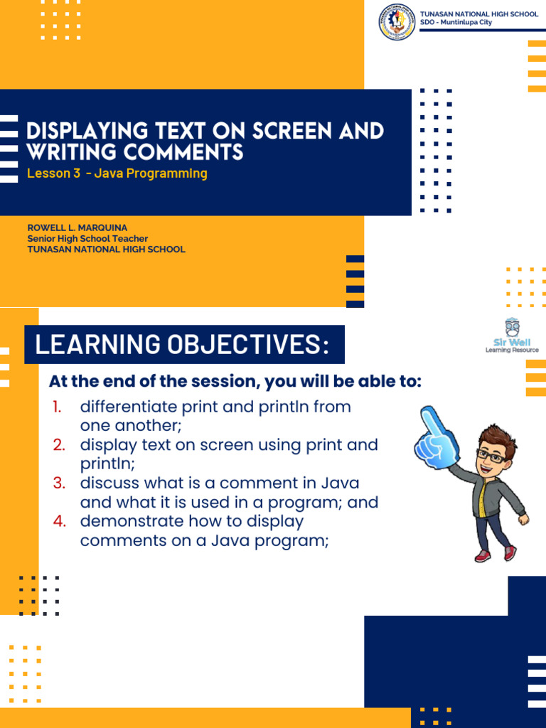 Java Lesson 3 Displaying Text On Screen Pdf Computer Programming 9374