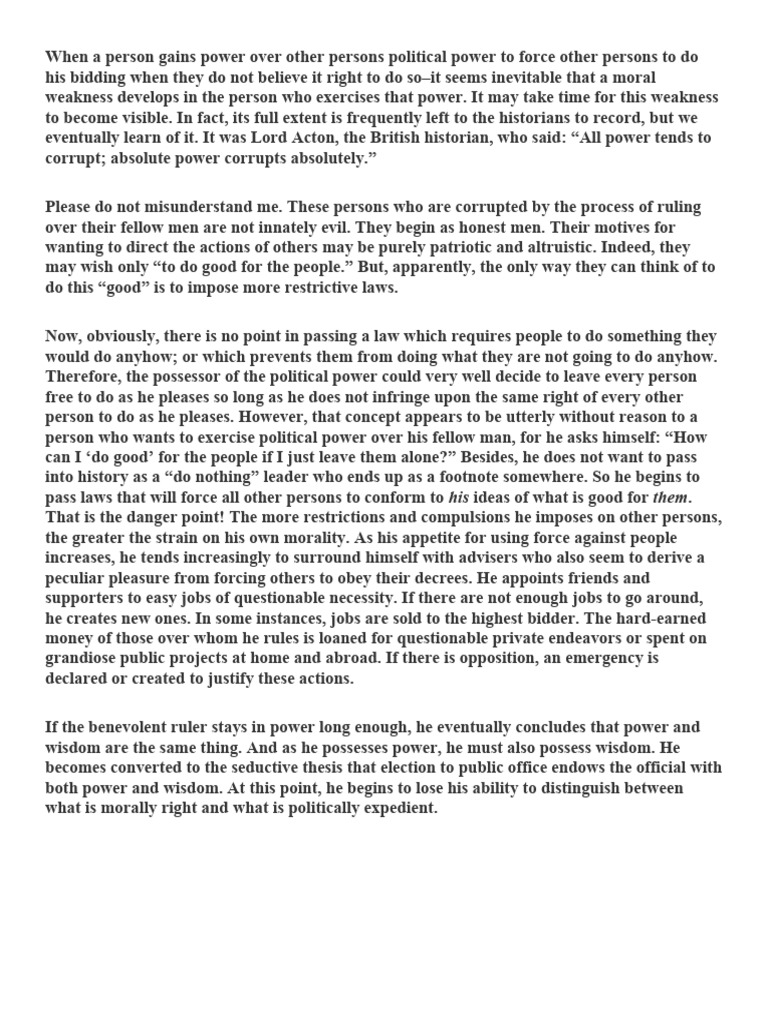 Power Corrupts, and Absolute Power Corrupts Absolutely | PDF | Politics ...