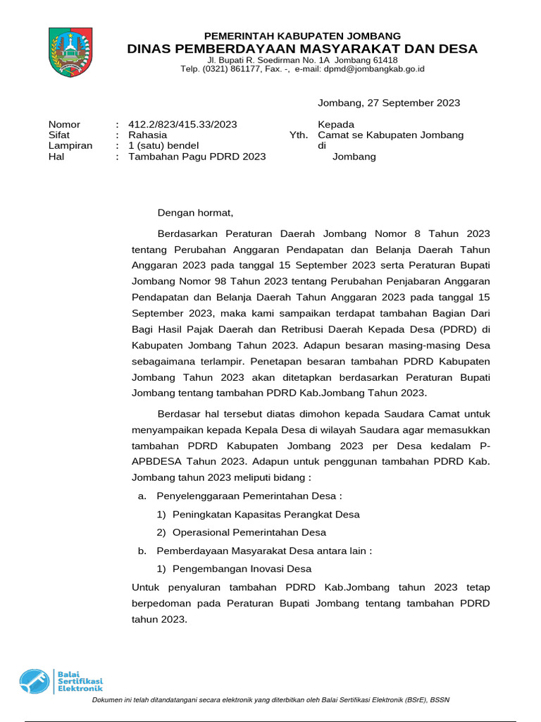 Tambahan Pagu PDRD 2023 | PDF