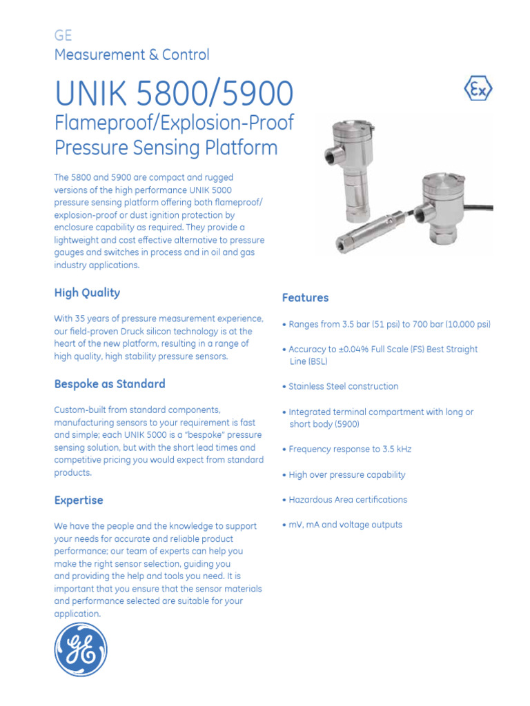 UNIK 5800/5900: Flameproof/Explosion-Proof Pressure Sensing Platform | PDF