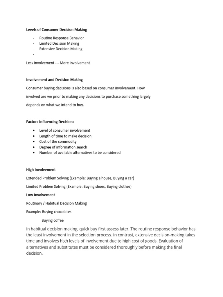 Levels of Consumer Decision Making | PDF
