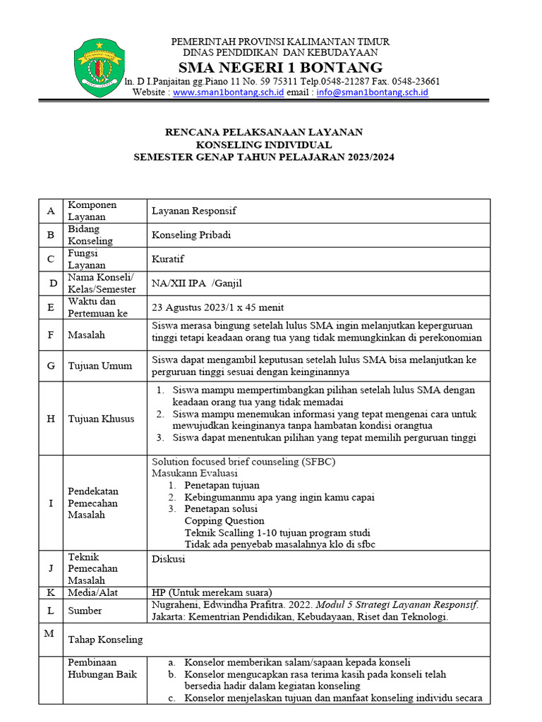 RPL PPL SIKLUS 1 (Konseling Individual) | PDF