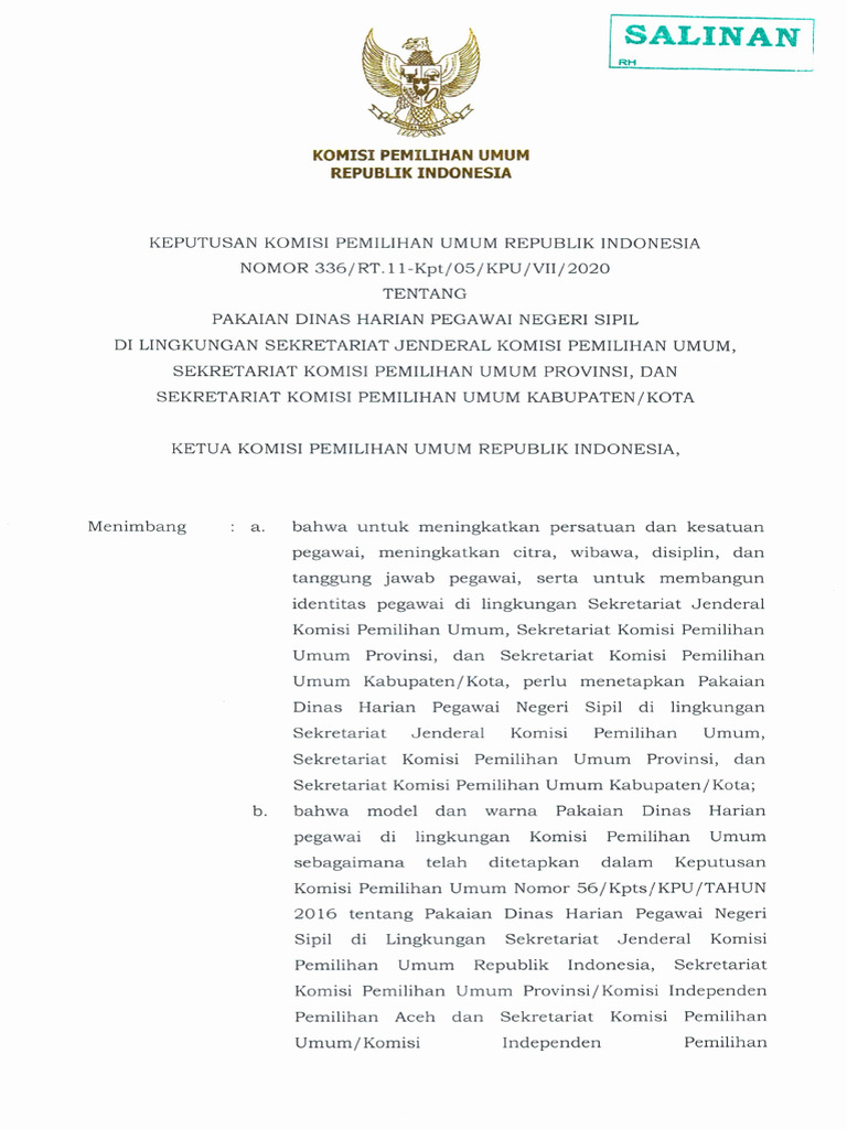 Salinan Kep KPU 336 Tentang PDH PNS KPU | PDF