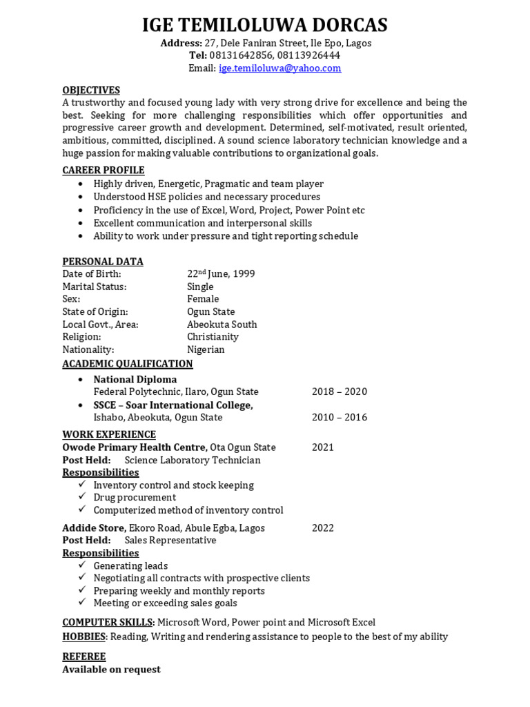 IGE TEMILOLUWA DORCAS CV | PDF