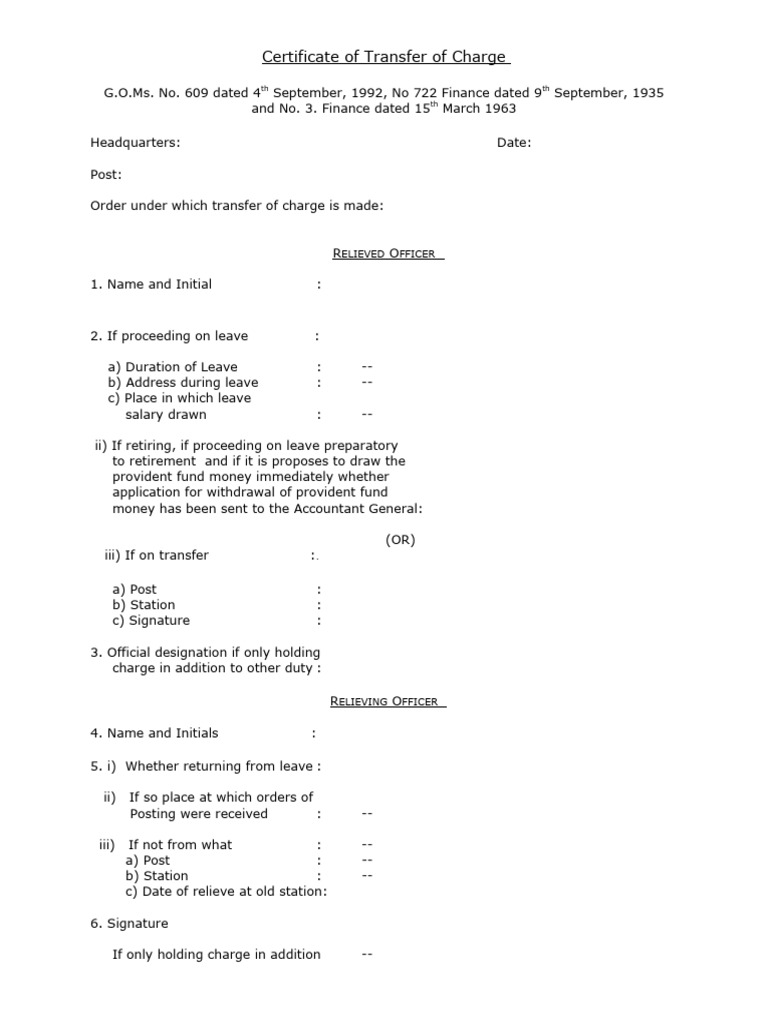 Certificate of Transfer of Charge | PDF
