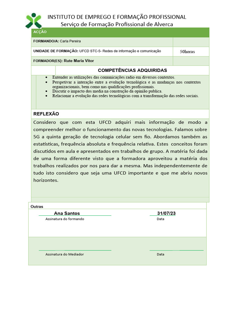 Reflexão UFCD STC-5 - Redes de Informação e Comunicação | PDF