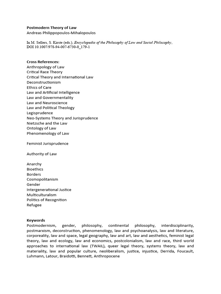 Postmodern Theory of Law | PDF | Deconstruction | Postmodernism