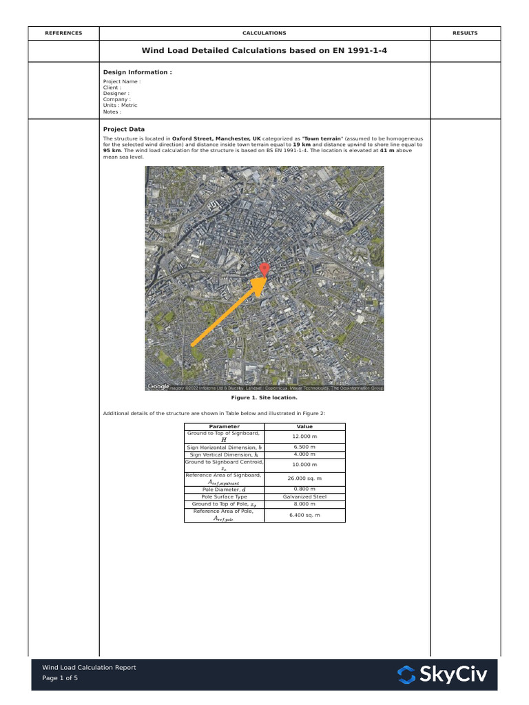 Wind Load Calculation Design Report - EN 1991 - Signboard | PDF