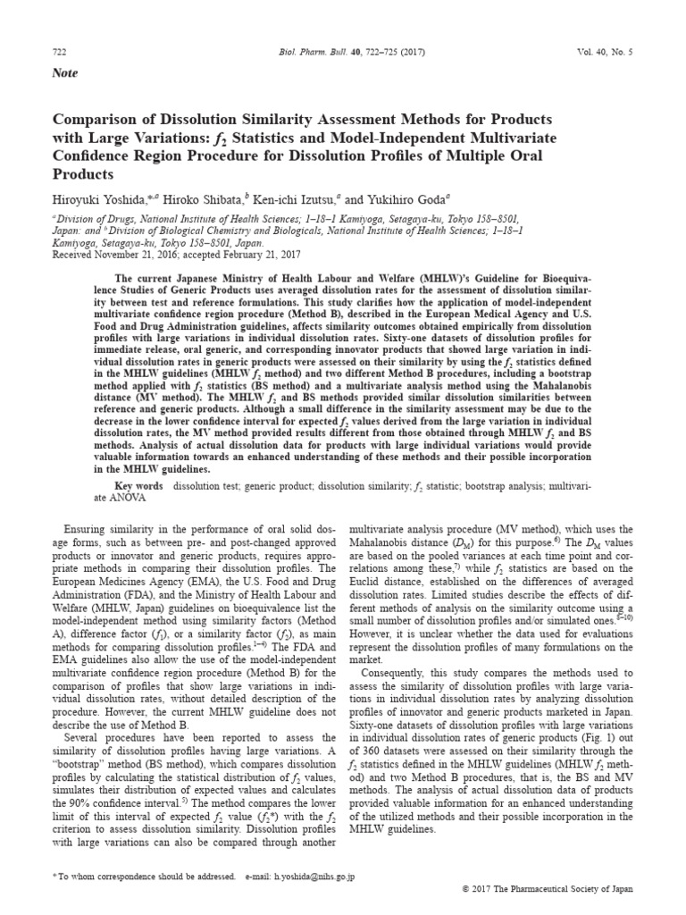 Hiroyuki Yoshida Dissolution Similarity | PDF | Generic Drug | Pharmacy